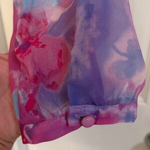 Zara | Tops | Zara Floral Chiffon Blouse Pink And Blue | Poshmark